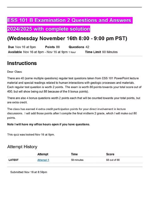 Ess 101 B Examination 2 Questions And Answers 2024 2025 With Complete Solution Ess 101 Stuvia Us