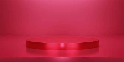 스튜디오 배경이 있는 반짝이는 빨간색 둥근 받침대 또는 연단 제품을 보여주기 위한 빈 디스플레이 또는 클린룸 텍스트를 위한