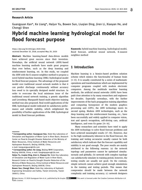 Pdf Hybrid Machine Learning Hydrological Model For Flood Forecast Purpose