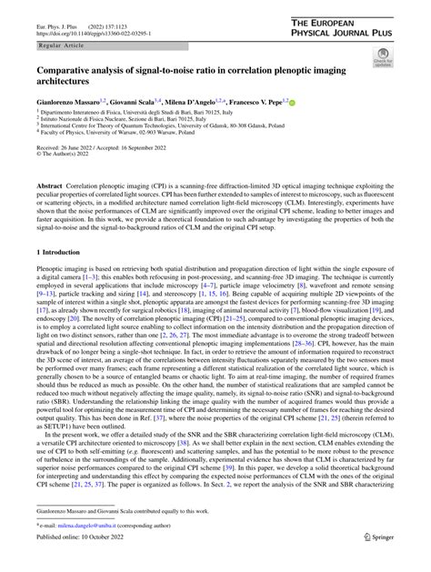 Pdf Comparative Analysis Of Signal To Noise Ratio In Correlation Plenoptic Imaging Architectures