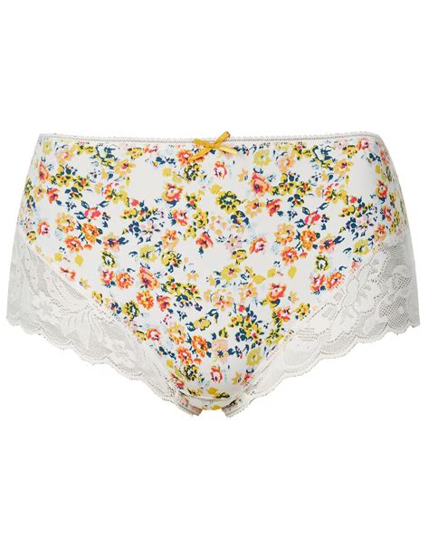 Marks And Spencer Mand5 Cream Floral Print Midi Knickers Size 6 To 26