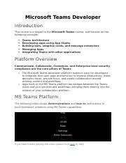 Microsoft Teams Developer Docx Microsoft Teams Developer Introduction This Course Is A Sequel