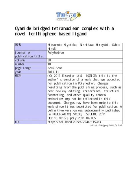 Pdf Cyanide Bridged Tetranuclear Complex With A Novel · 1 Cyanide Bridged Tetranuclear