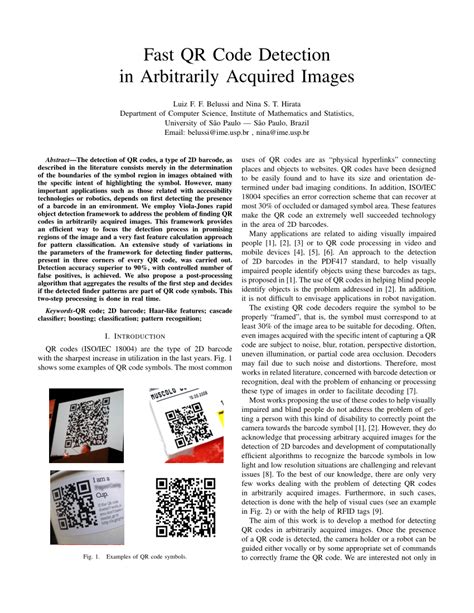 Pdf Fast Qr Code Detection In Arbitrarily Acquired Images