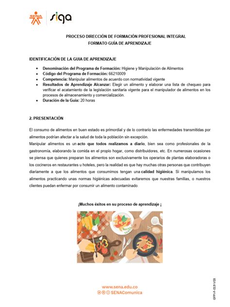 Guia De Aprendizaje Pdf Alimentos Agua