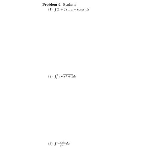 Solved ∫ 1 2sinx−cosx Dx ∫01xx2 1dx ∫xcosxdx