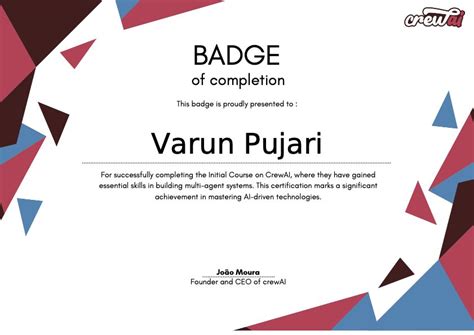Varun Pujari On Linkedin Completion Certificate For Multi Ai Agent