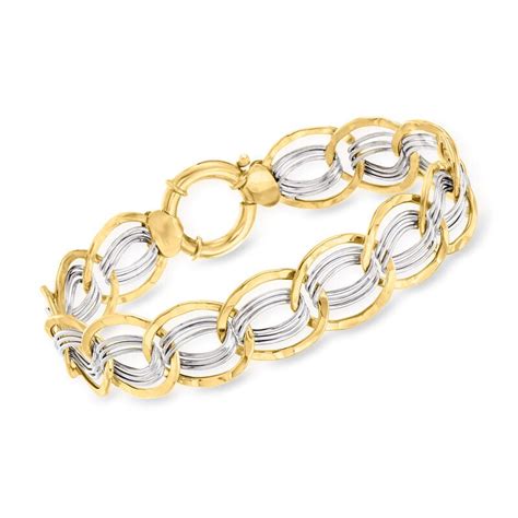 14kt Two Tone Gold Interlocking Oval Link Bracelet Ross Simons