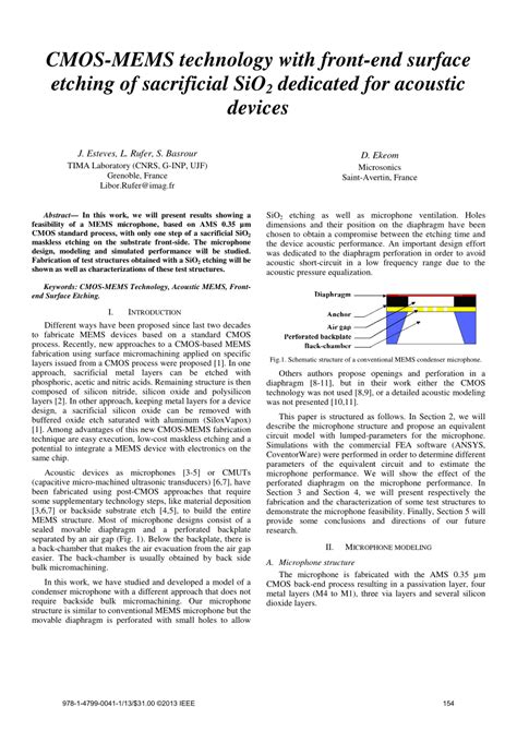 Pdf Cmos Mems Technology With Front End Surface Etching Of Sacrificial Sio2 Dedicated For