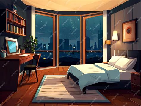 Premium Vector Vector A Cozy Bedroom Scene With Cartoon Illustrations