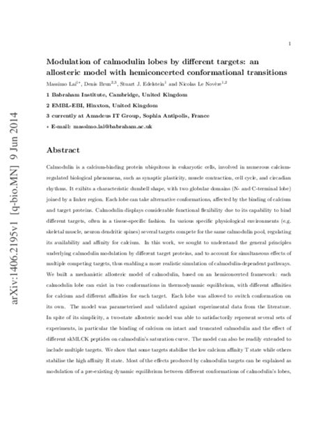 Pdf Modulation Of Calmodulin Lobes By Different Targets An