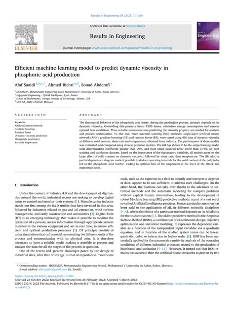 Pdf Efficient Machine Learning Model To Predict Dynamic Viscosity In Phosphoric Acid Production