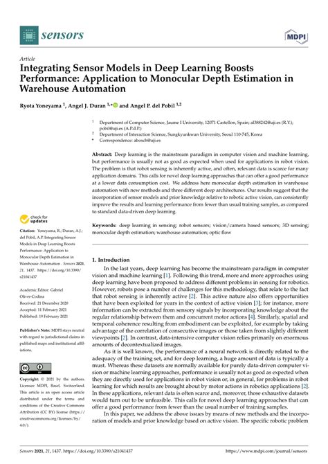 pdf integrating sensor models in deep learning boosts performance application to monocular