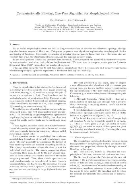 Pdf Computationally Efficient One Pass Algorithm For Morphological Filters
