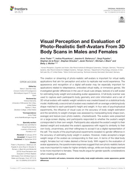 PDF Visual Perception And Evaluation Of Photo Realistic Self Avatars From D Body Scans In