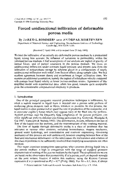 Pdf Forced Unidirectional Infiltration Of Deformable Porous Media