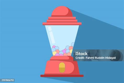 긴 그림자를 드리우는 껌 자동 판매기의 개념 껌 기계 만화 껌 디스펜서 모양의 껌 기계 배경에 평면 벡터 그림 0명에 대한 스톡 벡터 아트 및 기타 이미지 Istock