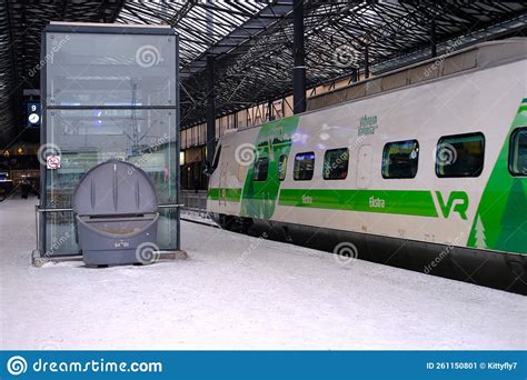 Intercity White Train Of Finnish Railways On Platform Of Helsinki
