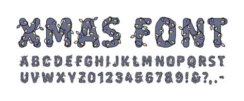 크리스마스 조명 글꼴 겨울 방학을 위한 가족 모노그램 문자열 조명 새해 파티 문자와 숫자 크리스마스 조명에 대한 스톡 벡터 아트