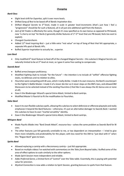 Dandd5e Bard Class And Subclasses Modifications Rdndhomebrew