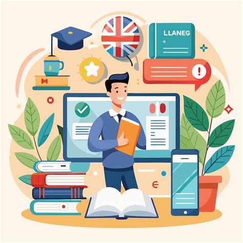 A Man Is Standing In Front Of A Computer With A Man Holding A Book And A Book Premium Ai