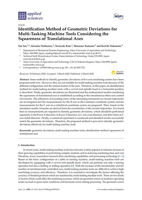 Pdf Identification Method Of Geometric Deviations For Multi Tasking Machine Tools Considering