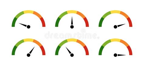 Speedometer Icons With Arrow Dashboard With Green Yellow And Red Indicators Tachometer Stock