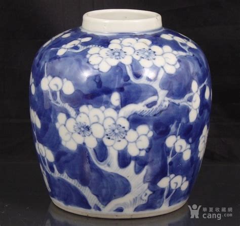康熙青花留白梅花罐 康熙青花冰梅罐特征 康熙青花罐 大山谷图库