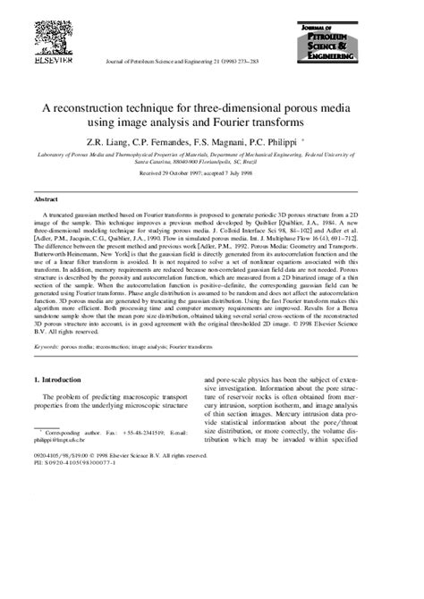 Pdf A Reconstruction Technique For Three Dimensional Porous Media