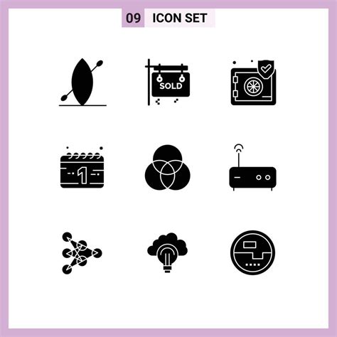 User Interface Pack Of 9 Basic Solid Glyphs Of Hub Color Protect Circles Holiday Editable Vector