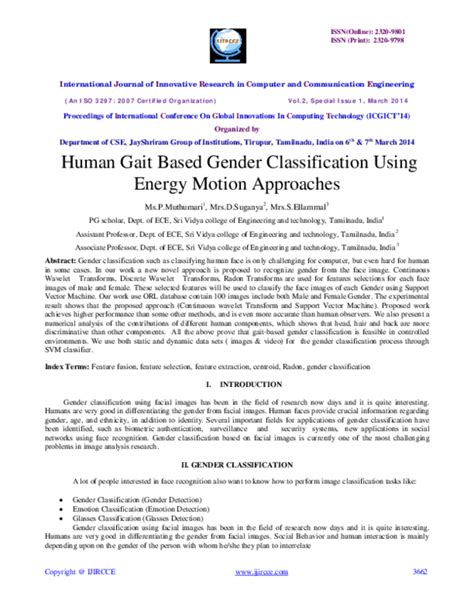 Pdf Gender Classification Via Gait Energy Features