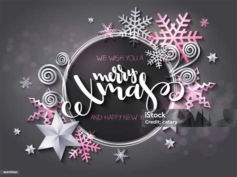 별 반짝 눈송이와 소용돌이 손으로 레터링 라벨메리 크리스마스크리스마스 인사말 카드의 그림을 벡터 0명에 대한 스톡 벡터 아트 및 기타 이미지 Istock