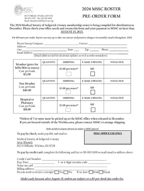 Fillable Online 2024 MSSC ROSTER PRE ORDER FORM Docx Fax Email Print PdfFiller