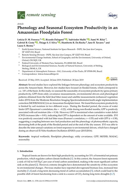 Pdf Phenology And Seasonal Ecosystem Productivity In An Amazonian Floodplain Forest