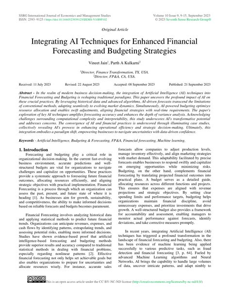 Pdf Integrating Ai Techniques For Enhanced Financial Forecasting And Budgeting Strategies