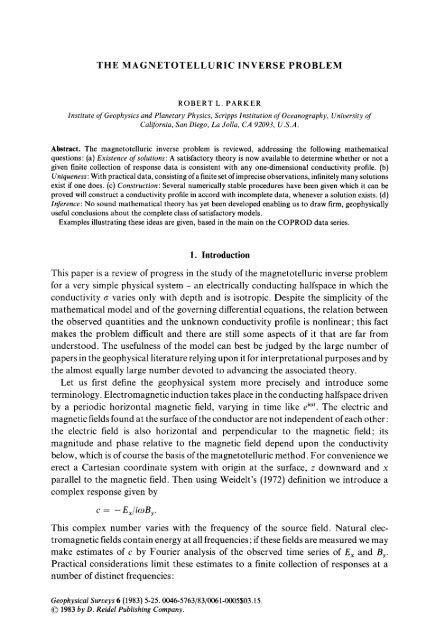 Rl Parker The Magnetotelluric Inverse Problem Mtnet