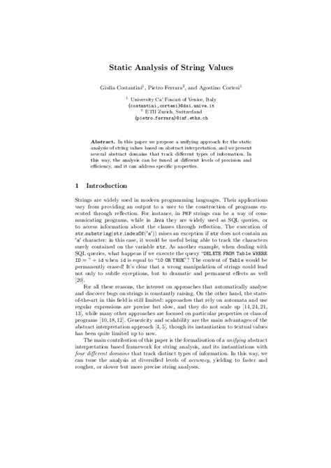 Pdf Static Analysis Of String Values Agostino Cortesi