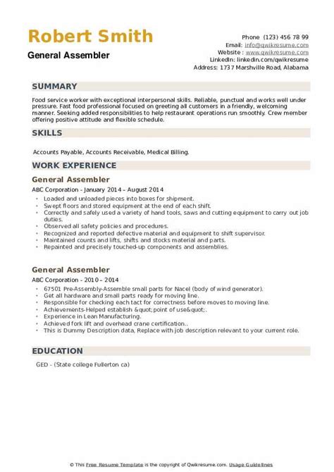 10 General Assembler Resume Samples And Templates For 2025