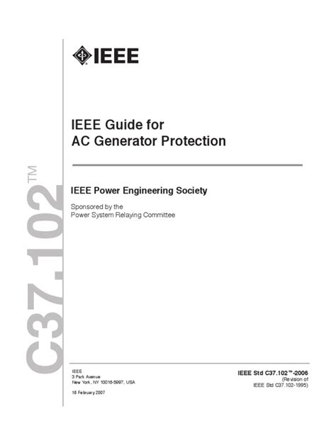 Ieee Guide For Ac Generator Protection Ieee Power Engineering Society Pdf Institute Of