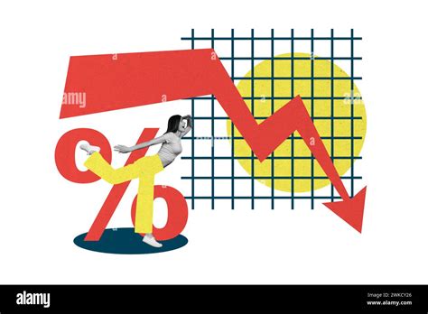 Artwork Magazine Collage Picture Of Curious Lady Looking Decreasing Graph Isolated White Color