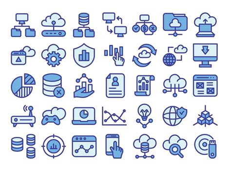 Database Blue Color Outline Icons Set Data Analysis Statistics Web Signs Illustration 65914719