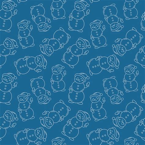 눈사람 귀여운 간단한 패턴 벡터는 산타 모자 크리스마스 인쇄 디자인 낙서 반복 그림에 개요 손으로 그린 눈사람과 원활한 배경을 한다면 프리미엄 벡터