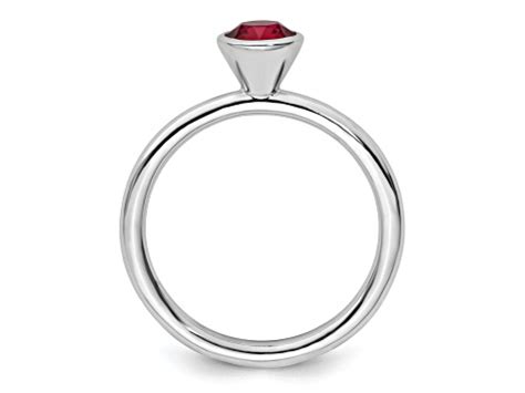Sterling Silver Stackable Expressions High 5mm Red Crystal Ring