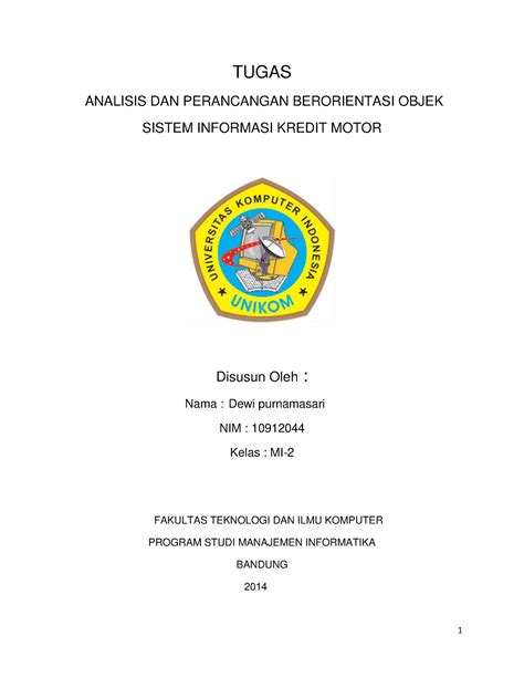 Tugas Analisis Perancangan Berorientasi Objek Aplikasi Kredit Motor Tugas Analisis Dan