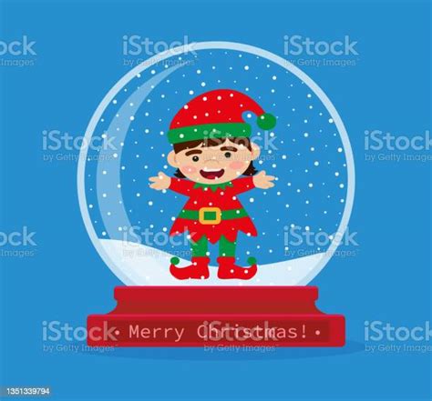 내부에 엘프와 크리스마스 스노우 글로브 즐거운 성탄절 새해와 크리스마스를 축하합니다 플랫 스타일의 벡터 일러스트레이션 12월에 대한 스톡 벡터 아트 및 기타 이미지 Istock