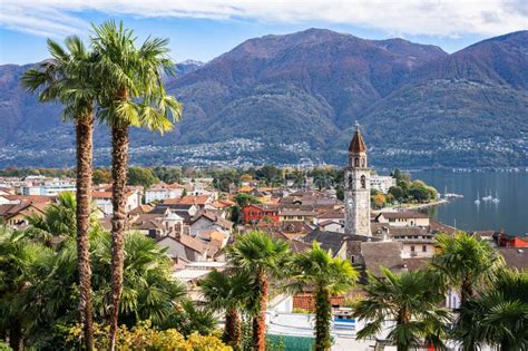 Ascona Switzerland Townscape On The Shores Of Lake Maggiore Stock