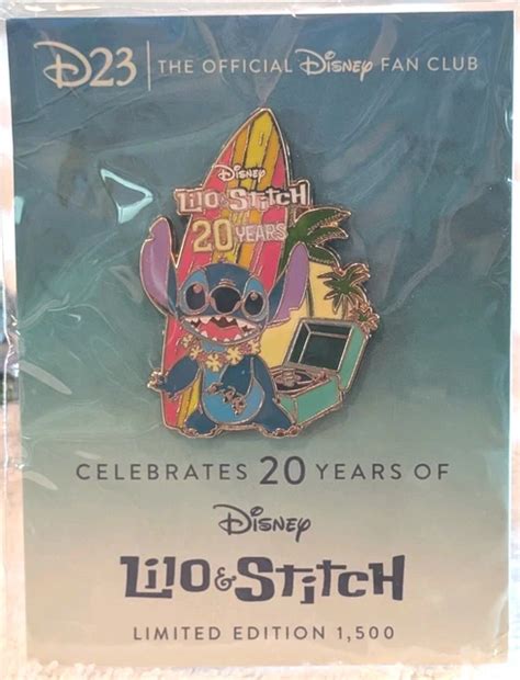 Disney D23 Exclusive Lilo And Stitch 20th Anniversary Commerative Pin Le