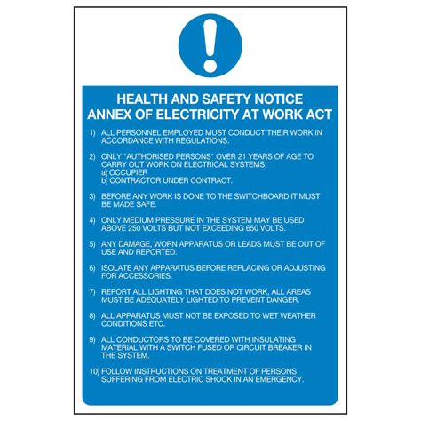 Health And Safety Notice Annex Of Electricity At Work Act Linden