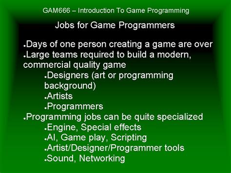 Gam 666 Introduction To Game Programming Course Overview
