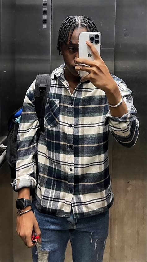 Mirror Selfie Flannel Braids Black Flannel Outfit Men Flannel